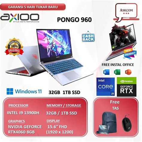 Jual Laptop Gaming Axioo Pongo 960 I9 13900h Rtx4060 8gb 32gb 1tb Ssd