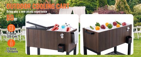 Vevor Rolling Ice Chest Cooler Cart 80 Quart Portable Bar Drink Cooler