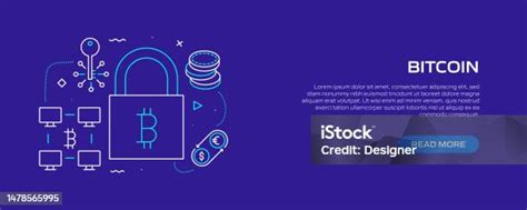 Bitcoin 관련 라인 스타일 배너 디자인 웹 페이지 헤드 라인 브로셔 연례 보고서 및 책 표지 경제에 대한 스톡 벡터 아트