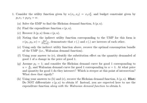 Solved 410 1 Consider The Utility Function Given By U