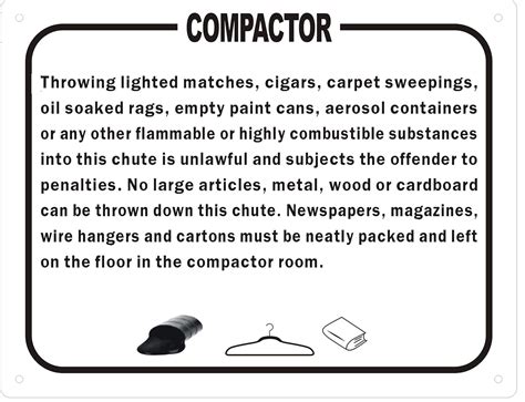 Compactor Rules Sign Aluminium White 85x11