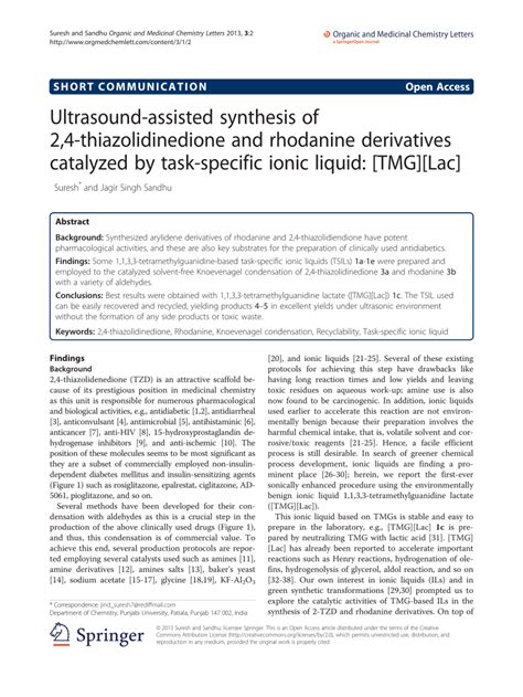 Pdf Ultrasound Assisted Synthesis Of 24 Thiazolidinedione And