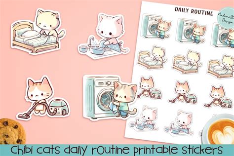 Chibi Cats Daily Routine Printable Stickers Png 2924160
