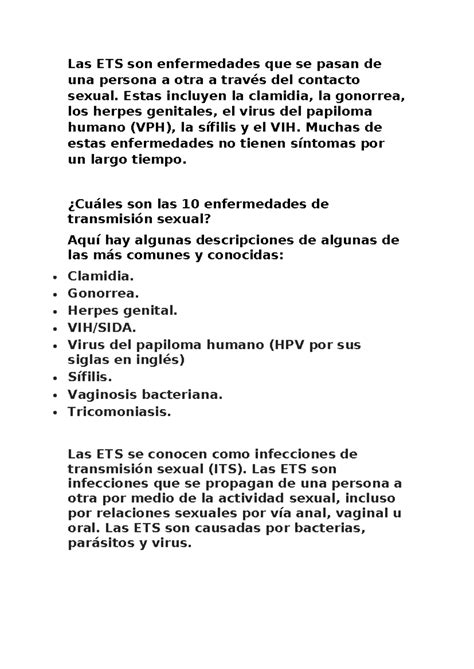 Ets Conocimiento Y Prevención De Infecciones De Transmisión Sexual