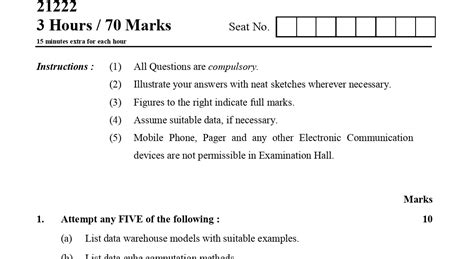Data Warehousing With Mining Techniques 22621 Old Question Paper With