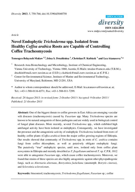 Pdf Novel Endophytic Trichoderma Spp Isolated From Healthy Coffea