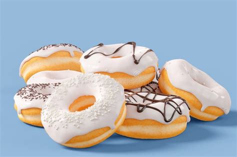 A Pile Of Chocolate Glazed Donuts With Sprinkles In Motion Falling On A
