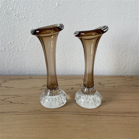 Vintage Aseda Bone Vase Set Brown Glass Bo Borgstrom Pair Of Two 2