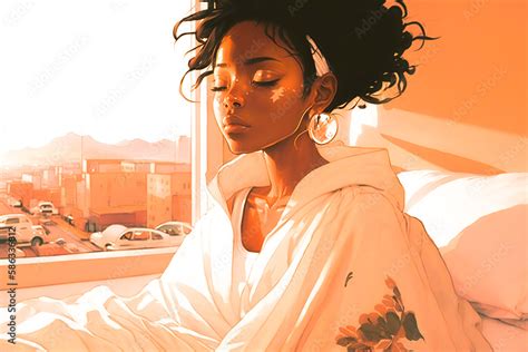 Anime Girl Waking Up To Another Sunny Summer Day Stock Illustration