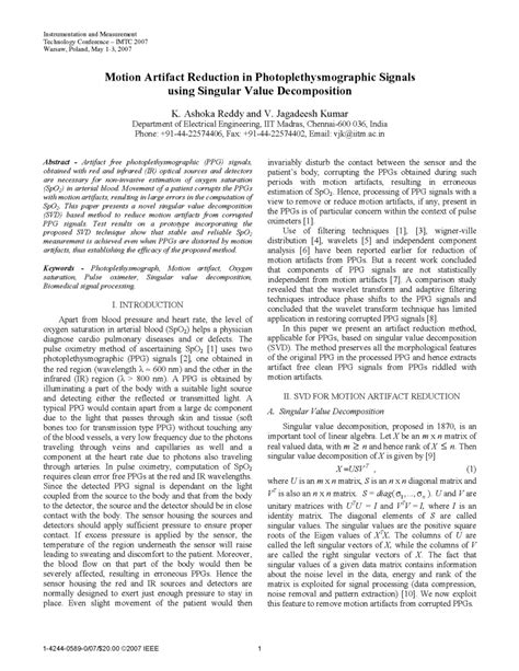Pdf Motion Artifact Reduction In Photoplethysmographic Signals Using