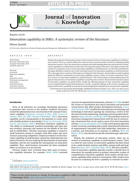 Pdf Innovation Capability In Smes A Systematic Review Of The Literature