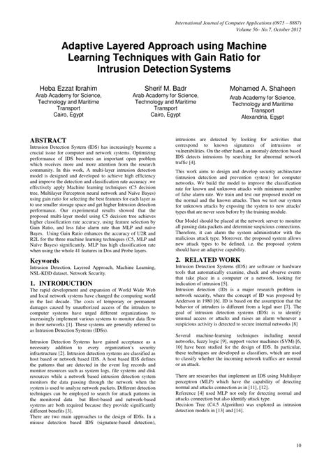 Pdf Adaptive Layered Approach Using Machine Learning Techniques With Gain Ratio For Intrusion