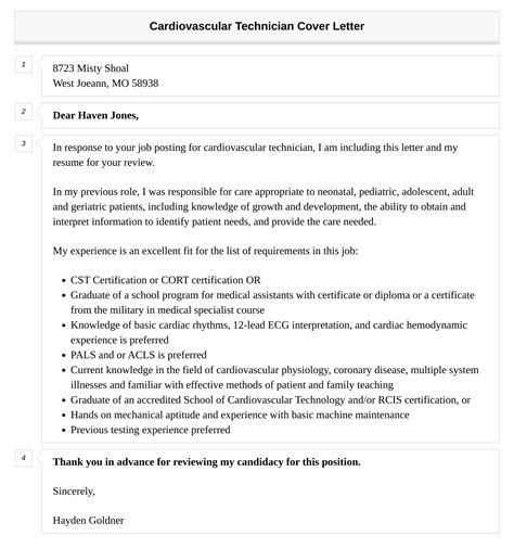 Cardiovascular Technician Cover Letter Velvet Jobs