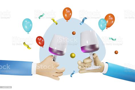건배를 위해 적포도주 한 잔을 들고 있는 사업가 성공 사업과 축하 파티 개념 3d 벡터 3차원 형태에 대한 스톡 벡터 아트 및