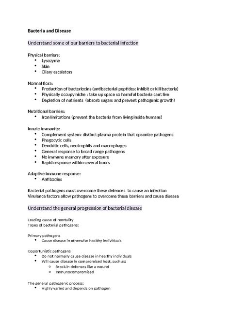 Bacteria And Disease Summary Microbiology 1 Bacteria And Disease