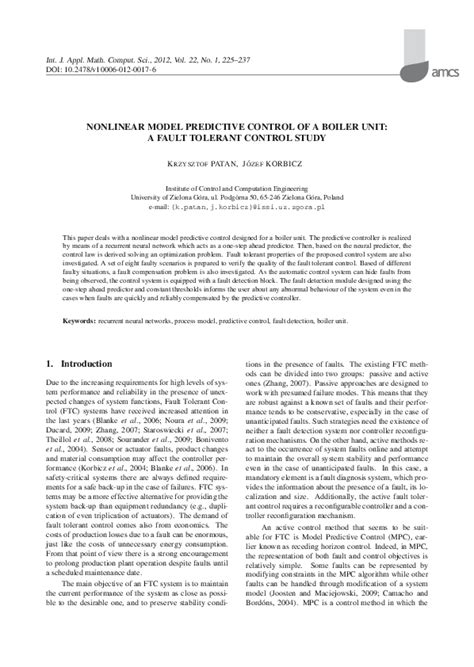 pdf nonlinear model predictive control of a boiler unit a fault