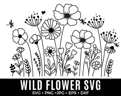 Wildflower Bundle Svg Flower Meadow Border Svg Flower Border Etsy