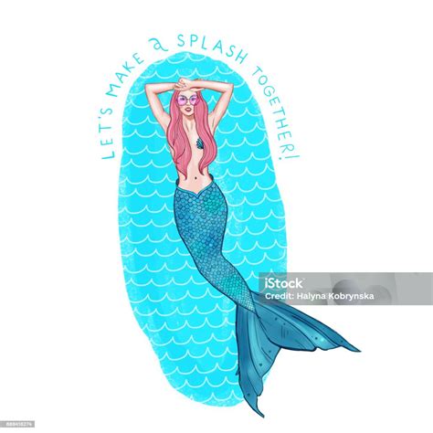 디지털 손으로 그리는 아름 다운 인 어의 그림 공주에 대한 스톡 벡터 아트 및 기타 이미지 공주 귀여운 꼬리 Istock