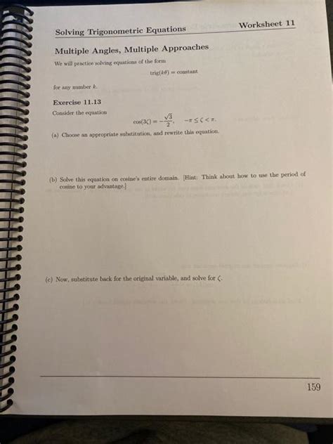 Solved Worksheet Solving Trigonometric Equations Multiple Chegg Com