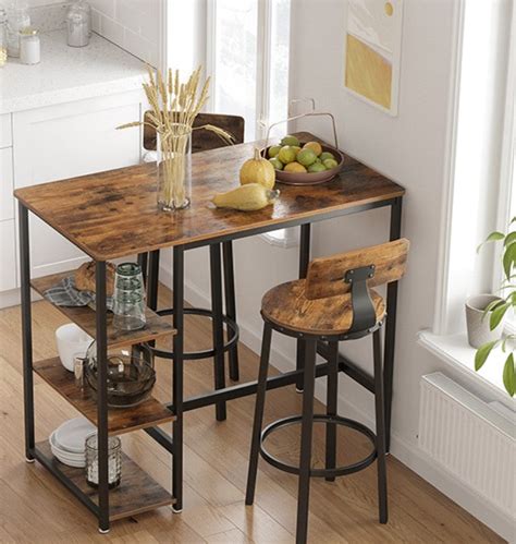 Τραπέζι Μπαρ Με Ράφια Τραπέζι Κουζίνας Πάγκος Κουζίνας Vintage σκούρο Olagiatoepiplo