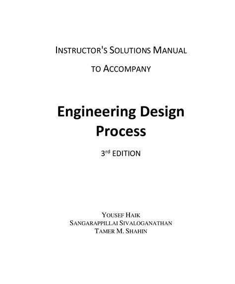 Engineering Design Process 3rd Edition By Yousef Haik Sangarappillai Sivaloganathan Tamer