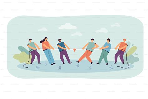 밧줄을 당기는 두 개의 사무실 팀이 고립된 평면 벡터 그림입니다 만화 강한 캐릭터가 게임을 하고 대회에서 경쟁합니다 대결 경쟁 및 도전 개념 벡터 Unsplash의