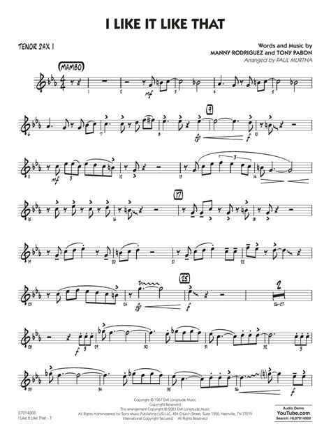 I Like It Like That Arr Paul Murtha Tenor Sax 1 By Manny Rodriguez