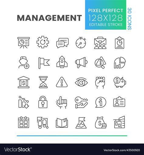 Management Pixel Perfect Linear Icons Set Vector Image