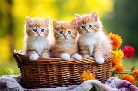 Charming Sweet Kitties Having Fun Together Ai Generative Stock Illustration Illustration Of