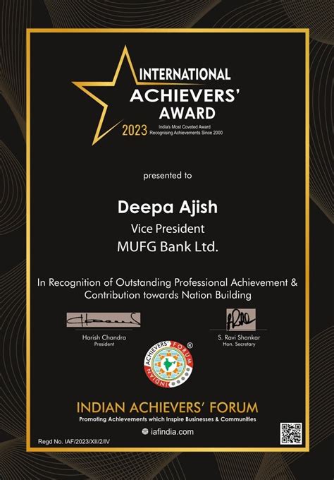 Ms Deepa Ajish International Achievers International Awards International Achievements