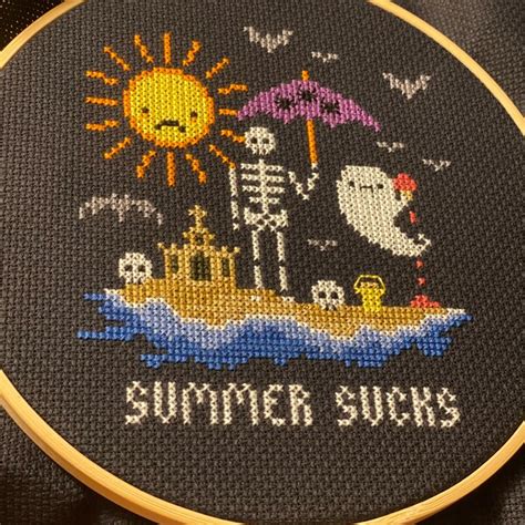 Summer Sucks Cross Stitch Pattern Gothic Ghost Funny Pastel