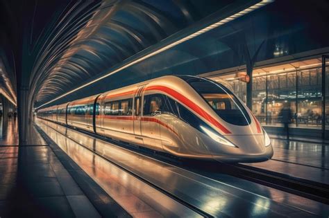 Tren maglev o de levitación magnética de alta velocidad en una estación de tren de la ciudad