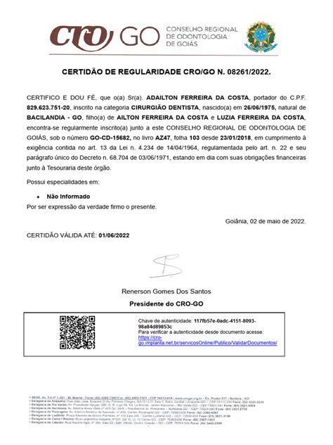 Certidao De Regularidade Profissional Pdf