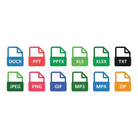 Colorful File Format Icons Docx Ppt Pptx Xls Xlsx Txt Jpeg Png  Mp3 Mp4 Zip Modern Flat