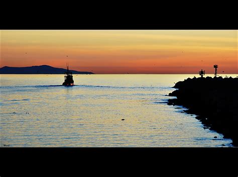 Wallpaper Ship Boat Sunset Sea Bay Water Shore Reflection