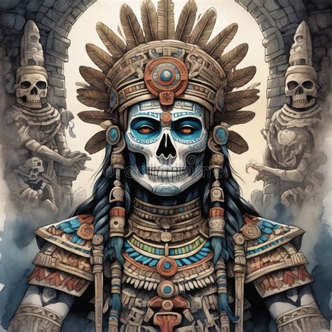 Mictlantecuhtli El Antiguo Dios Azteca Del Submundo Sobre Un Montón De