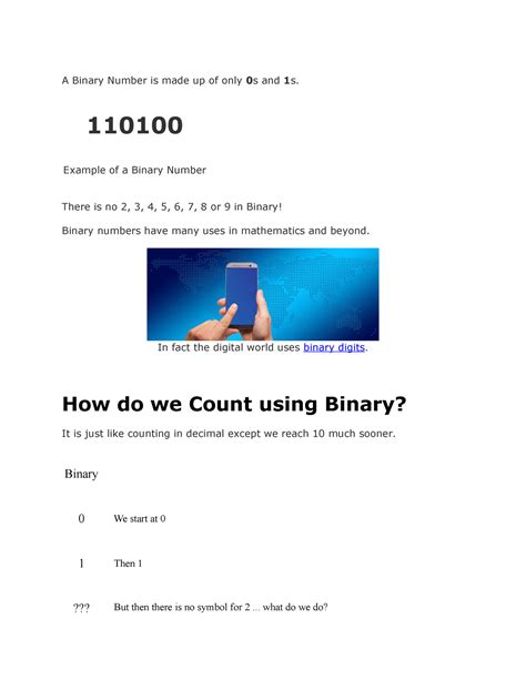 Mathsset Binary Numbers In Detail Credits To The Owner A Binary Number Is Made Up Of Only