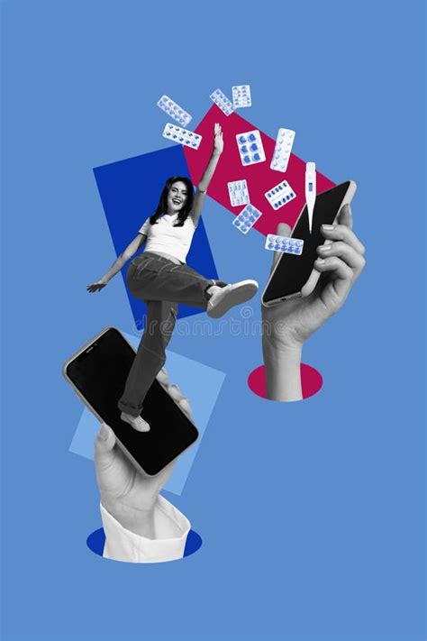 Vertical Creative Picture Collage Happy Energetic Joyful Girl Go Step