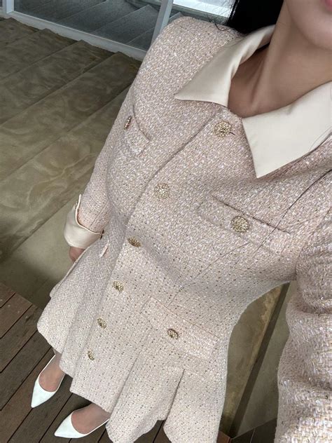 벨로니 [수입의류] 트위드원피스 카라 핑크 미니원피스 플리츠원피스 봄 상견례 하객원피스 데이트룩