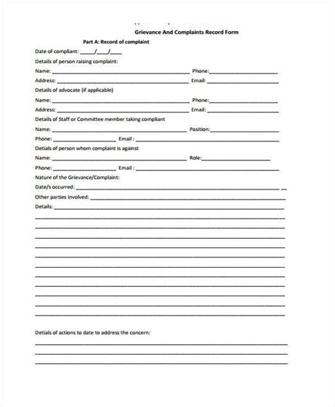 Grievance Log Template