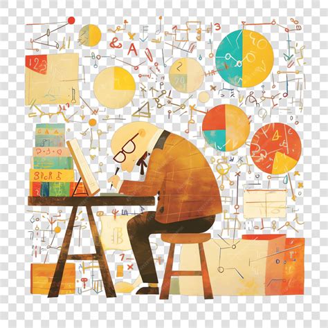 Smart Professor Working On Math Problem Illustration Isolated On A