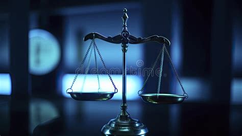 Law Concept Scales Of Justice Blue Stone Background Reflections On The Floor Place For