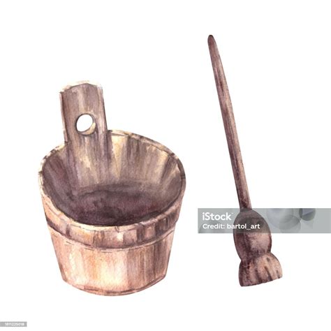 수채화 나무 양동이 분쇄기가 있는 포도 수확용 바구니 손으로 그린 그림입니다 가을에 대한 스톡 벡터 아트 및 기타 이미지