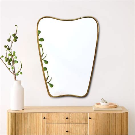 Italian Curved Antique Brass Mirror Butterfly Irregular Mirror Gold