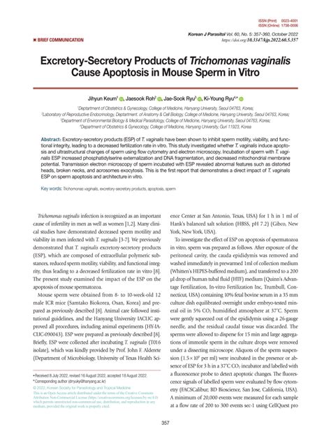 Pdf Excretory Secretory Products Of Trichomonas Vaginalis Cause