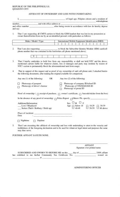 Affidavit Of Loss Template Prntbl Concejomunicipaldechinu Gov Co