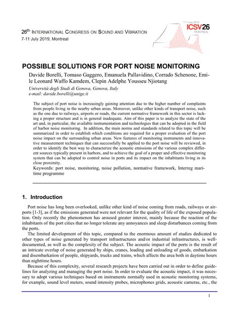 Pdf Possible Solutions For Port Noise Monitoring