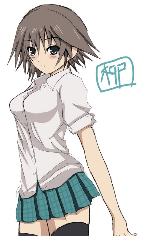 Safebooru 1girl Alternate Costume Artist Name Blush Breasts Brown