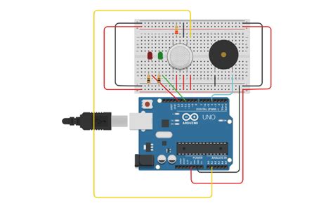 Circuit Design Gas Leakage Sensor Using Gas Sensor And Aurdino Tinkercad