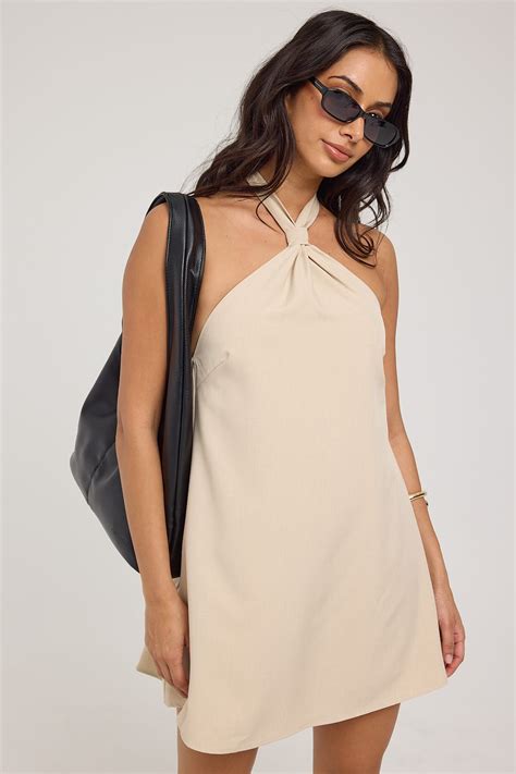 Perfect Stranger Tobago Knot Halter Mini Dress Bone Universal Store